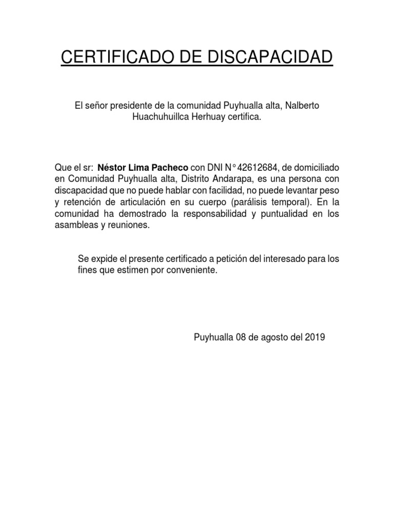Certificado de Discapacidad | PDF