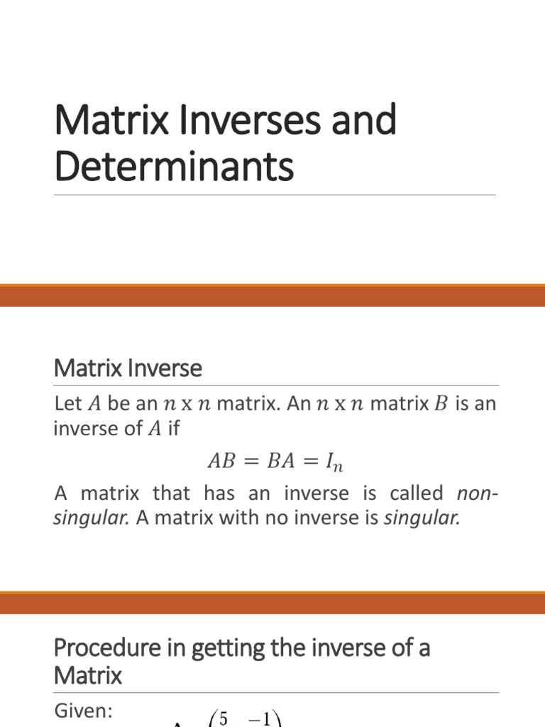 Matrix Inverses & Determinants Guide | PDF | Determinant | Functions ...