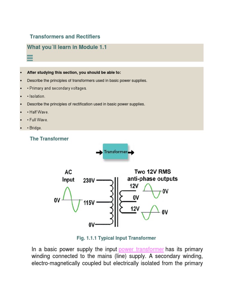 Transformers and Rectifiers What You LL Learn in Module 1.1: The Transformer | PDF | Rectifier ...