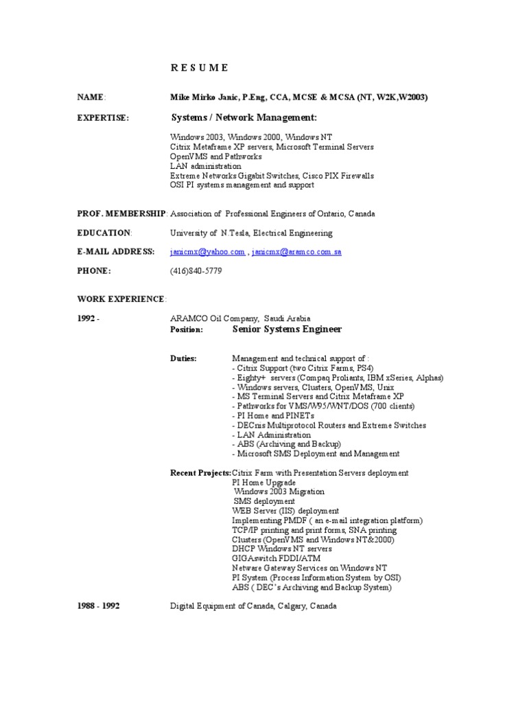Mcse Resume | PDF | Windows Nt | Microsoft Windows