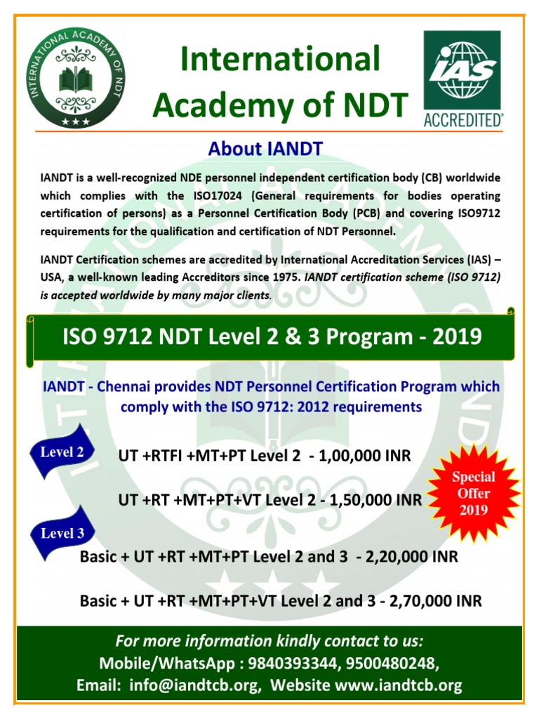 IANDT NDT Certification for ISO 9712 Level 2 & 3 | PDF