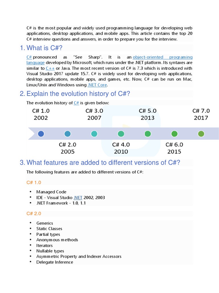 What Is C#?: C# Object-Oriented Programing Language C++ | PDF | C Sharp ...