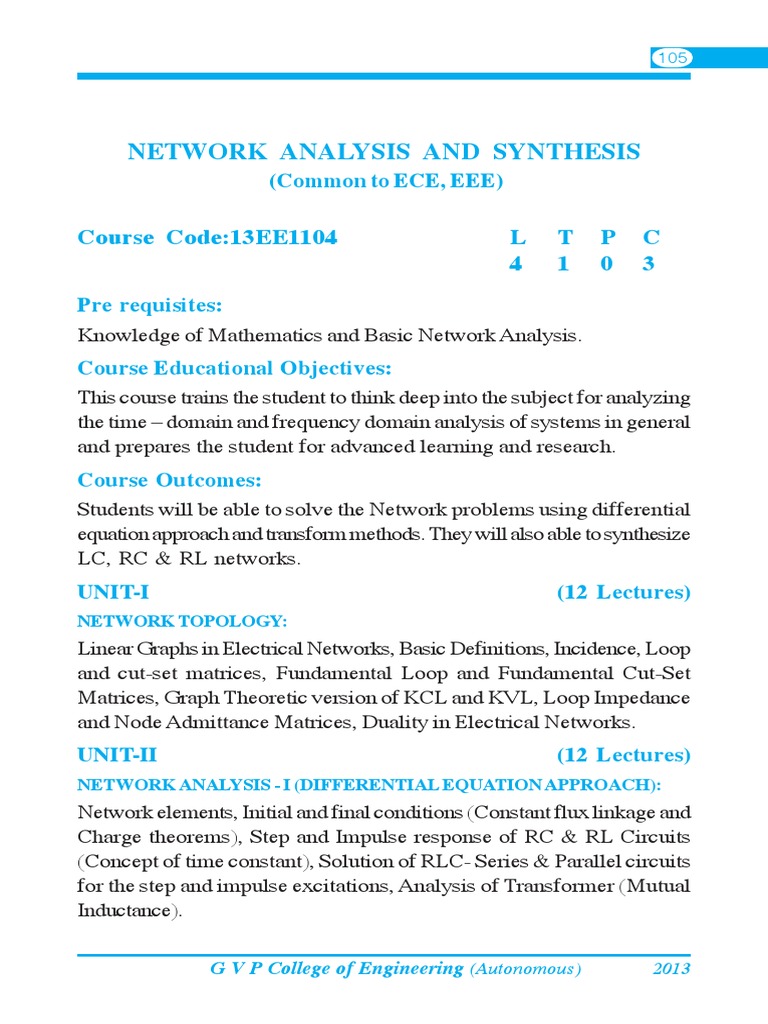Network Analysis and Synthesis PDF | PDF | Network Analysis (Electrical ...
