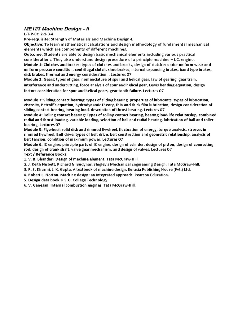ME123 Machine Design - II | PDF | Gear | Bearing (Mechanical)