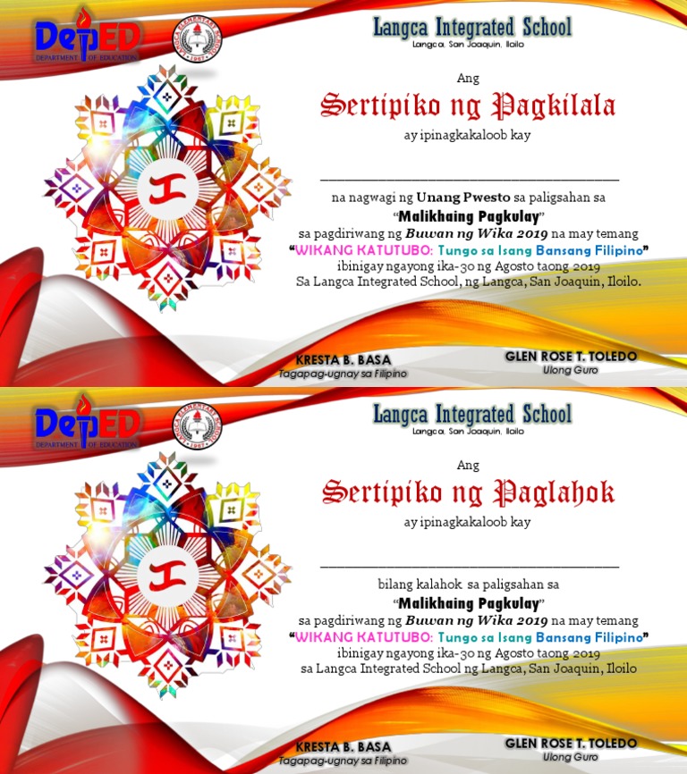 Buwan NG Wika Sertipiko 2019 | PDF