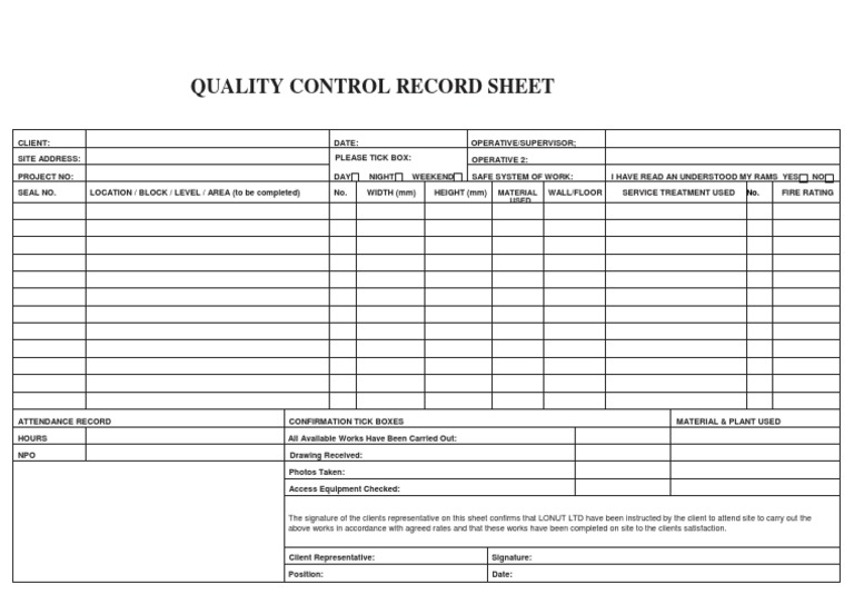 Quality Control Sheets | PDF