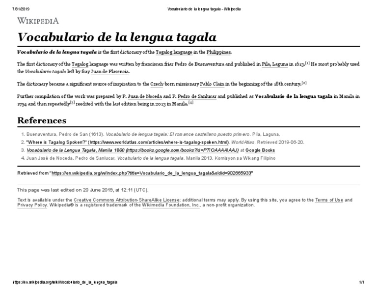 Vocabulario de La Lengua Tagala | PDF