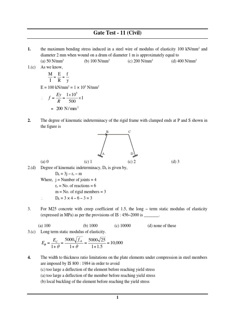 Gate Test - 11 (Civil) : R Ey F | PDF | Buckling | Young's Modulus
