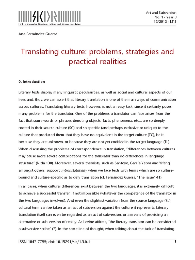 Translating Culture Problems Strategies and Practical Realities | PDF ...