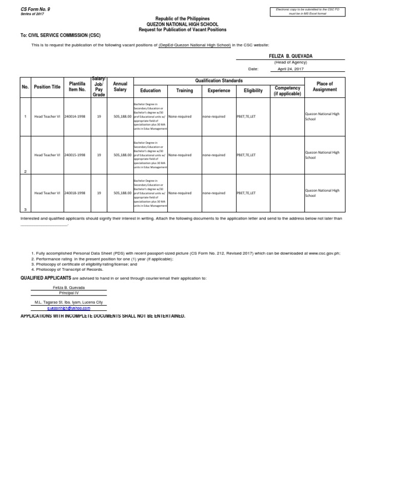 CS Form No. 9: Series of 2017 | PDF | Academic Degree | Bachelor's Degree