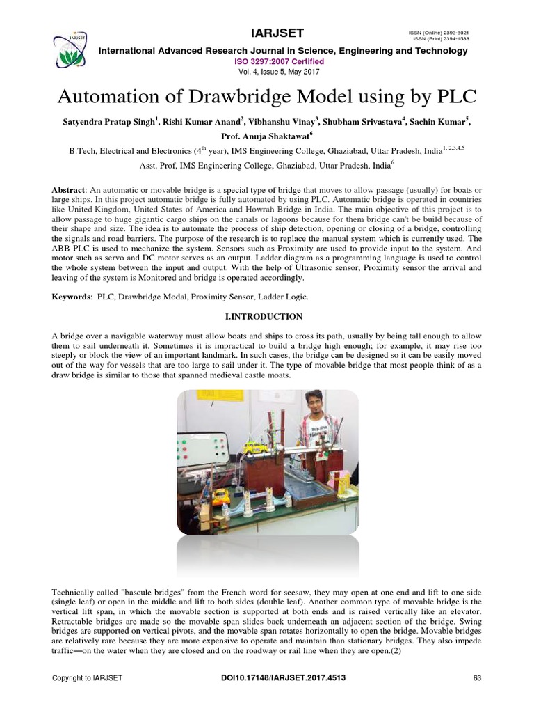 Automation of Drawbridge Model Using by PLC: Iarjset | Download Free ...