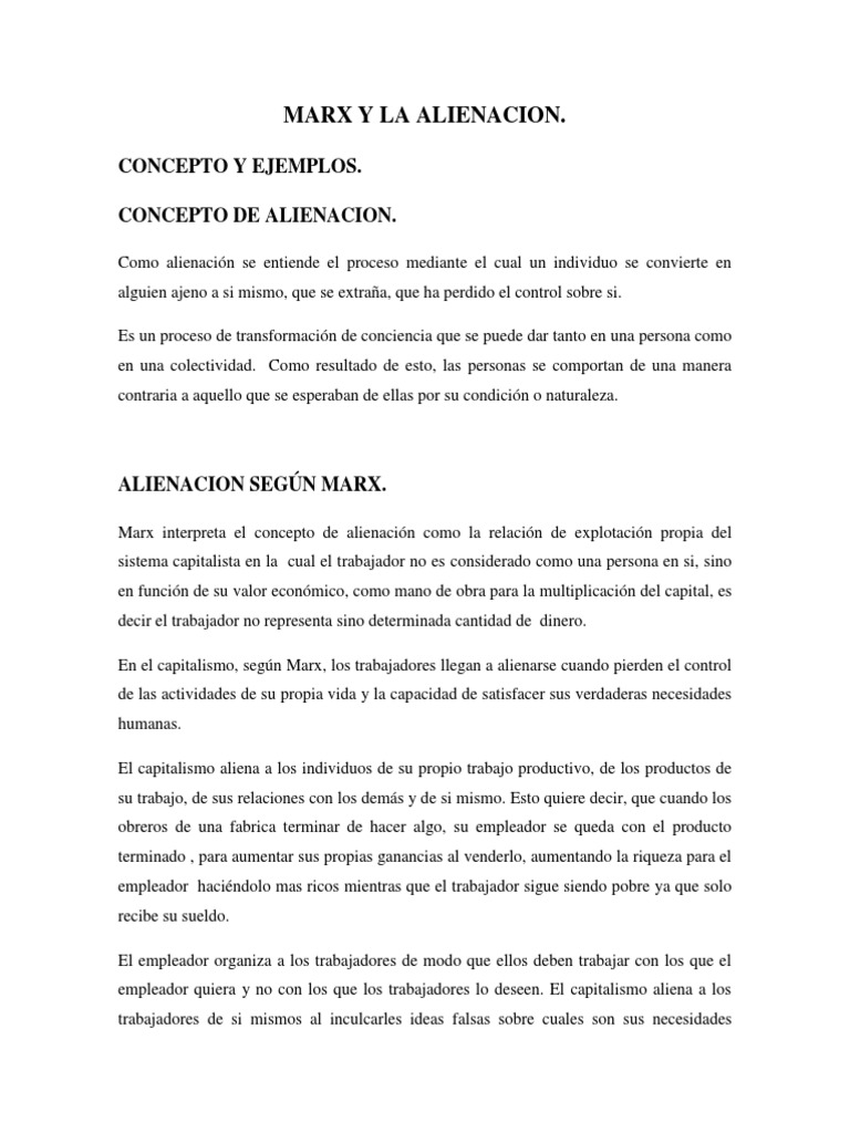 Marx y La Alienacion | PDF | La teoría de la alienación de Marx ...