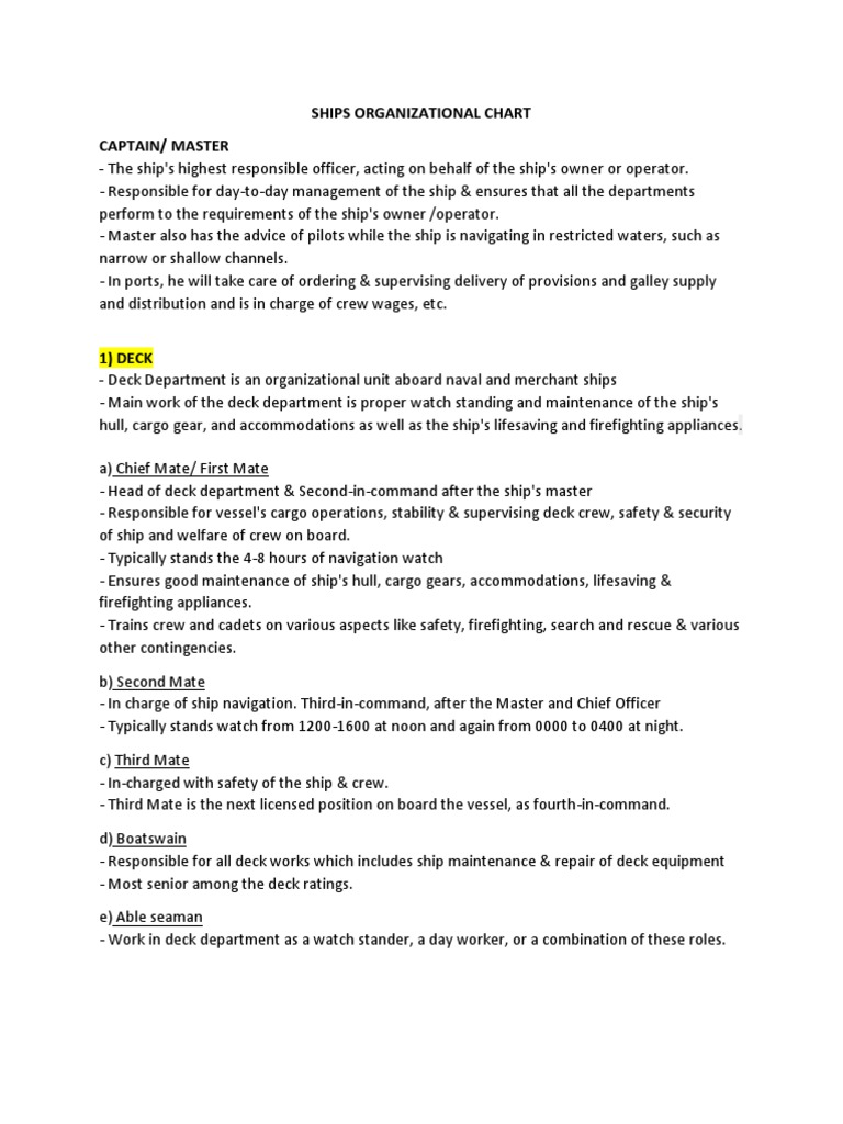 Ships Organizational Chart | PDF | Sea Captain | Ships