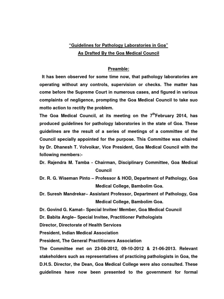 Final Pathology Guidelines Ima | PDF | Medical Laboratory | Physician