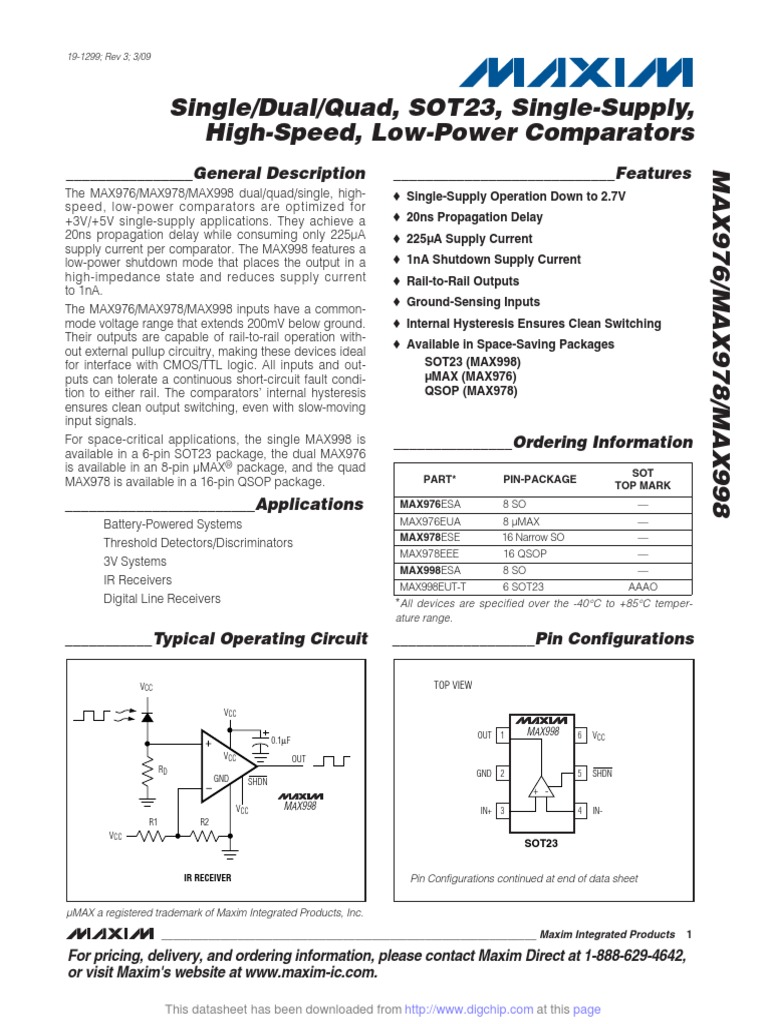 Single/Dual/Quad, SOT23, Single-Supply, High-Speed, Low-Power Comparators | PDF | Electronic ...