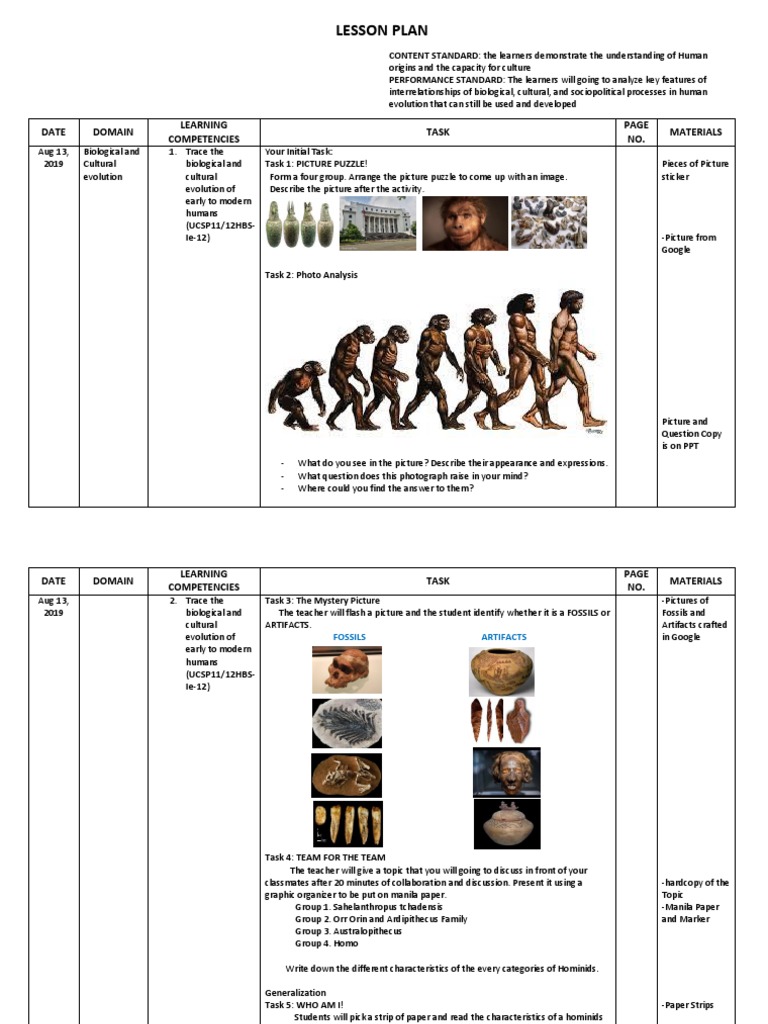 Lesson Plan For Demo UCSP | PDF | Hominidae | Lesson Plan