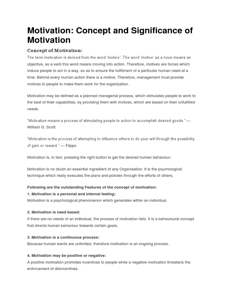 Motivation: Concept and Significance of Motivation | PDF | Motivation ...