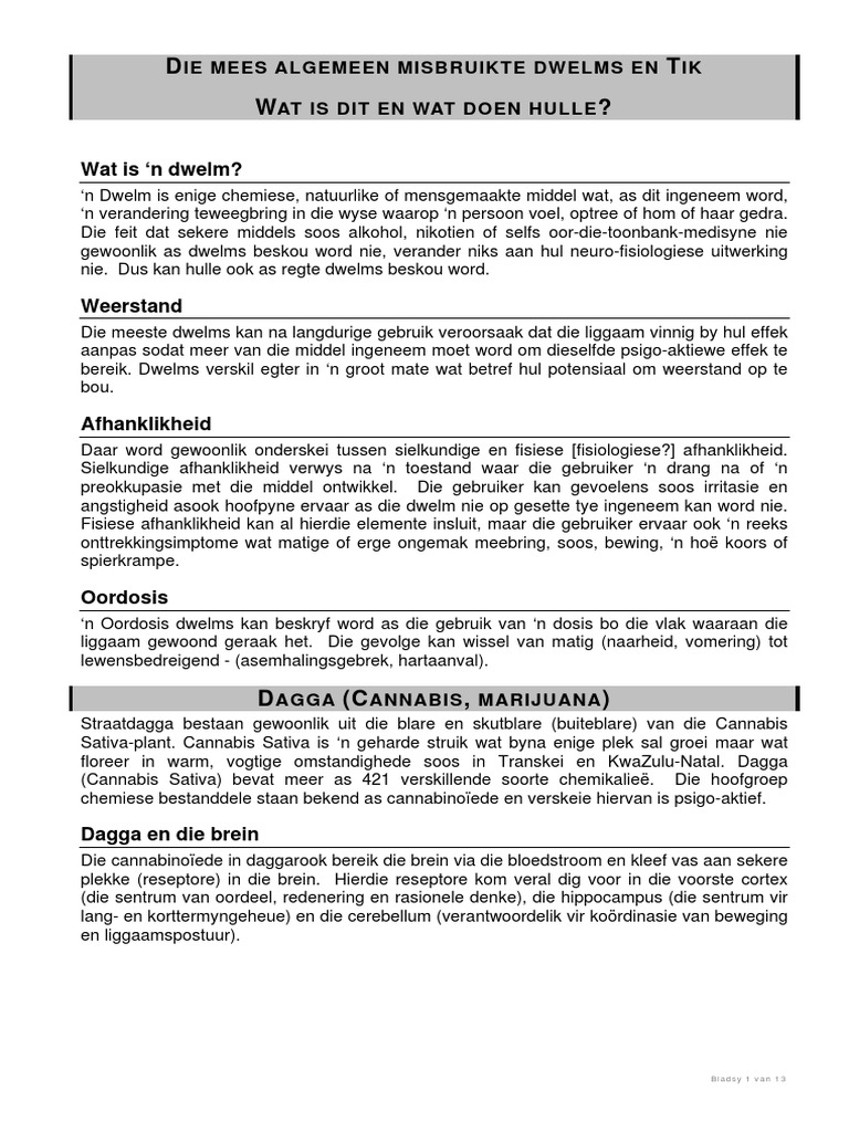 Inligting Oor Dwelms en Dwelmmisbruik | PDF