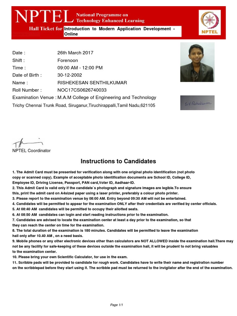 Nptel Topper | PDF | Identity Document | Government And Personhood