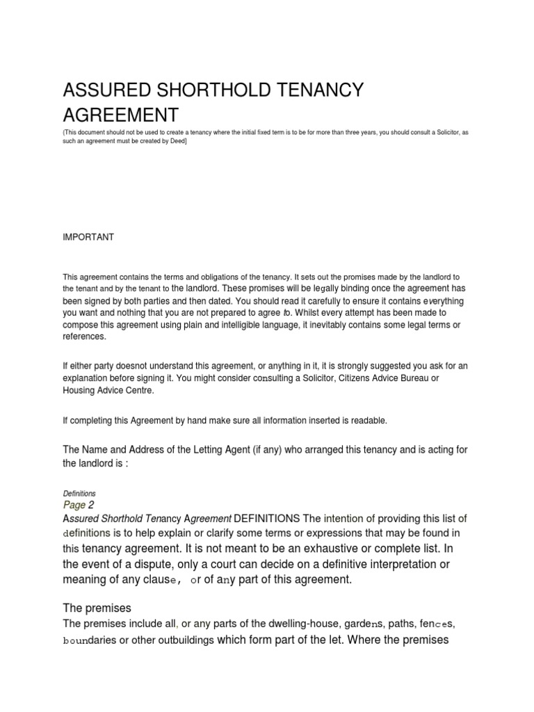 Assured Shorthold Tenancy Agreement | PDF | Leasehold Estate | Landlord
