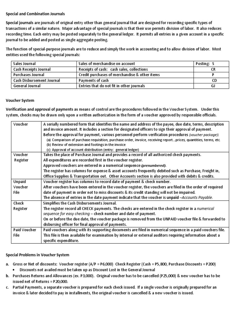 Special and Combination Journals | PDF | Voucher | Payments