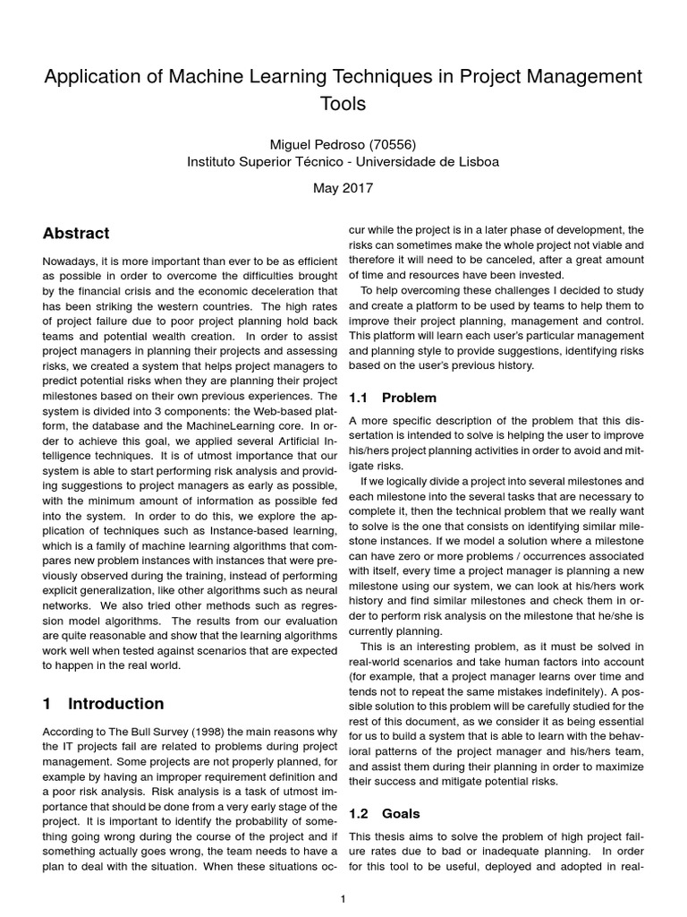 Application of Machine Learning Techniques in Project Management | PDF ...