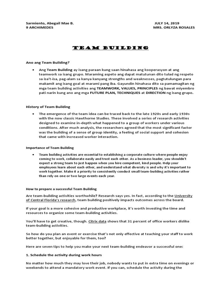 Team Building | PDF | Team Building | Business