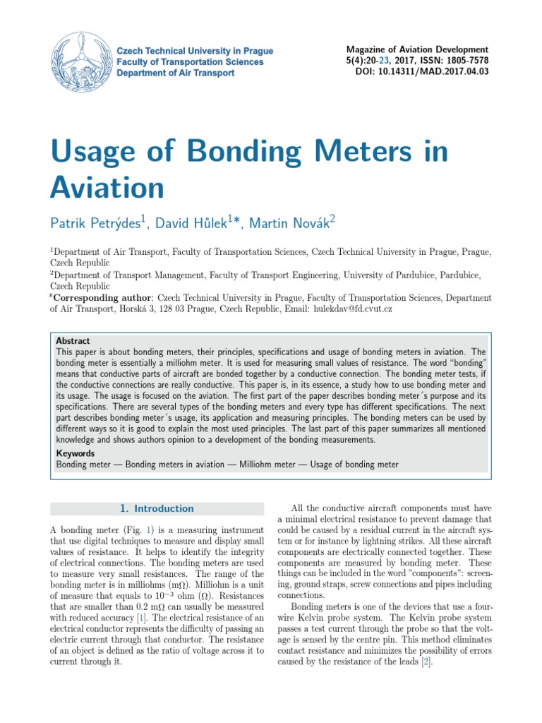 Usage of Bonding Meters in Aviation: Patrik Petr Ydes, David H Ulek ...