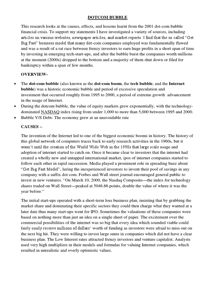 Dotcom Bubble - Urvashi Arya | PDF | Economic Bubble | Financial Economics
