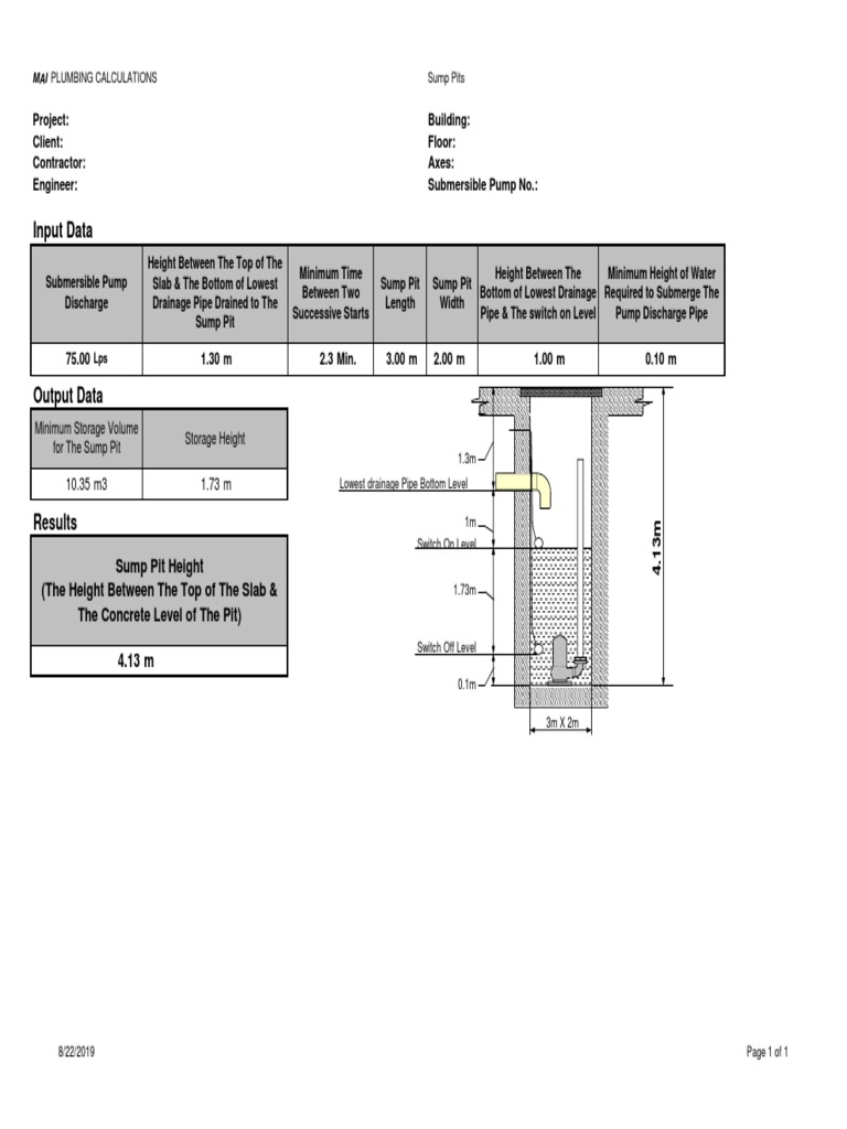 MAI PLUMBING CALCULATIONS FOR SUMP PITS | PDF | Plumbing | Hydraulics