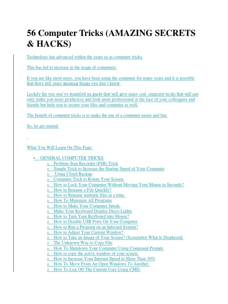 56 Computer Tricks (AMAZING SECRETS & Hacks) : o o o o o o o o o o o o ...