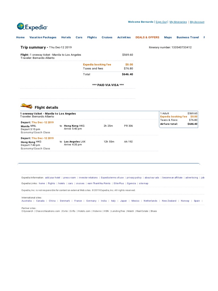 Expedia Travel Confirmation - 12 Dec - (Itinerary # 133540733412) PDF ...