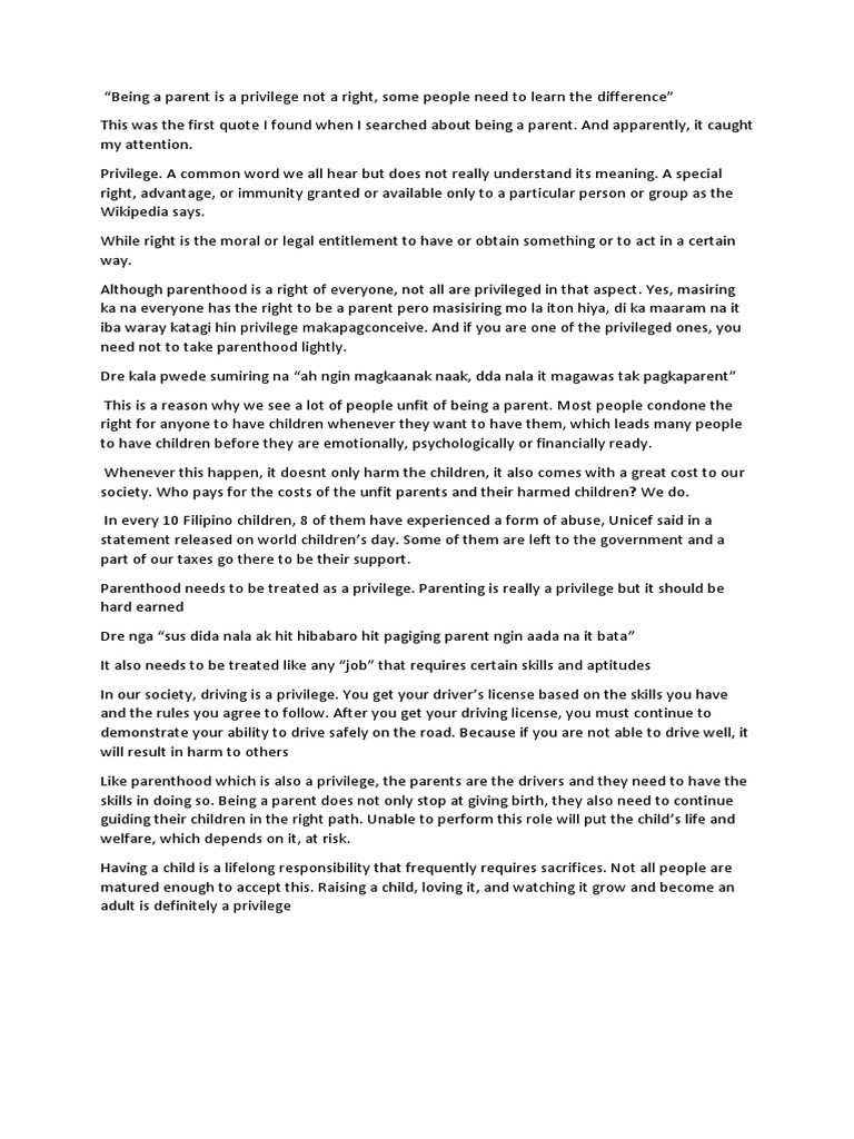 Being A Parent Should Be An Earned Privilege | PDF | Parenting ...