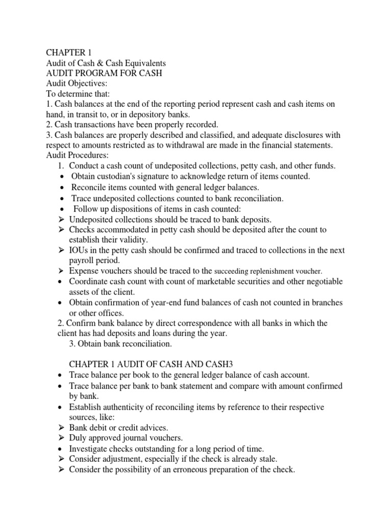 Evaluating Cash Controls: An Audit Program for Testing Cash and Cash ...