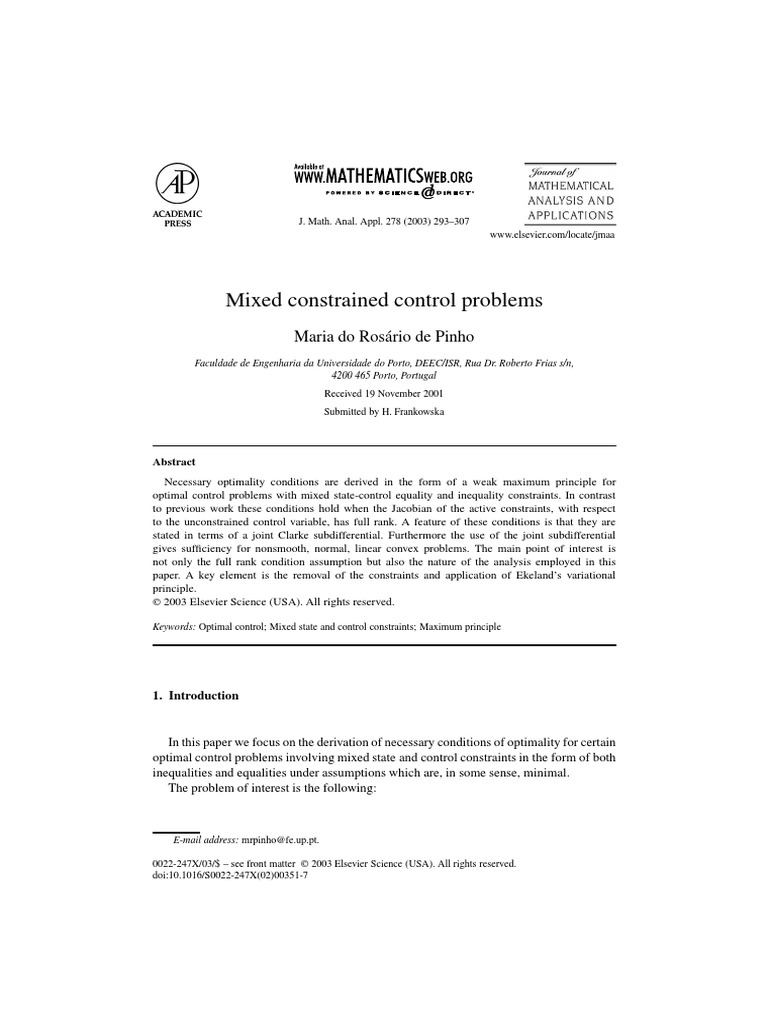 optimalcontrol | PDF | Optimal Control | Mathematical Optimization