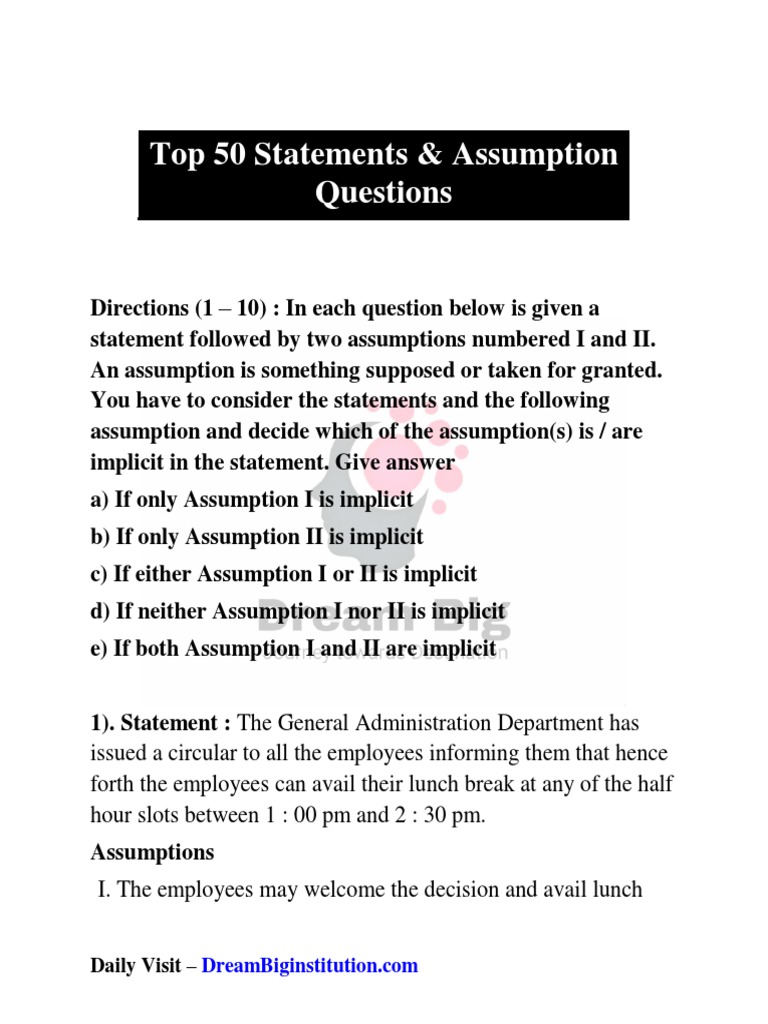 Top 50 Statements & Assumption Questions | PDF | Food And Agriculture ...