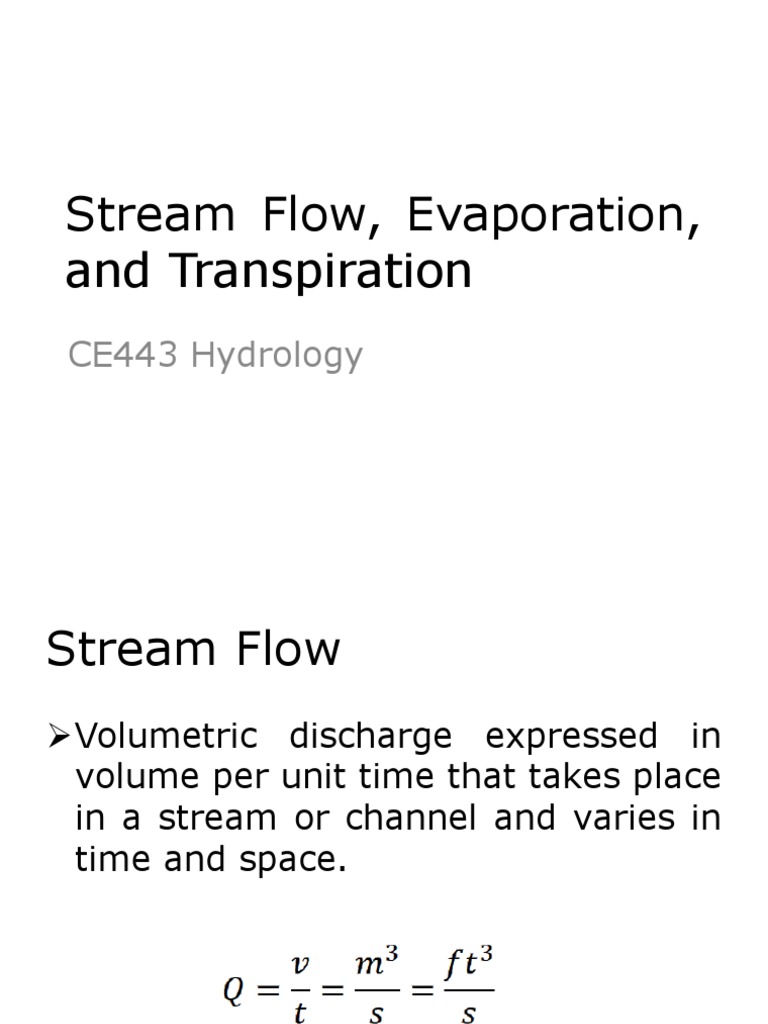 Hydrology: Stream Flow, Evaporation, and Transpiration | PDF | Flow ...