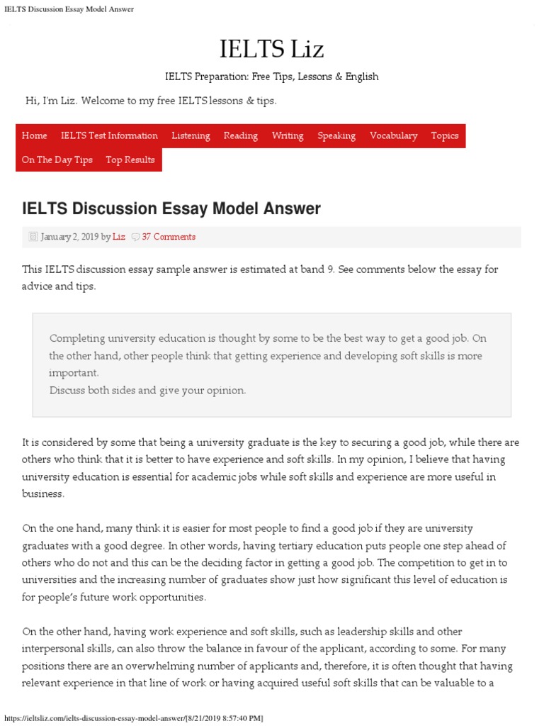 Ielts Discussion Essay Model Answer Pdf International English