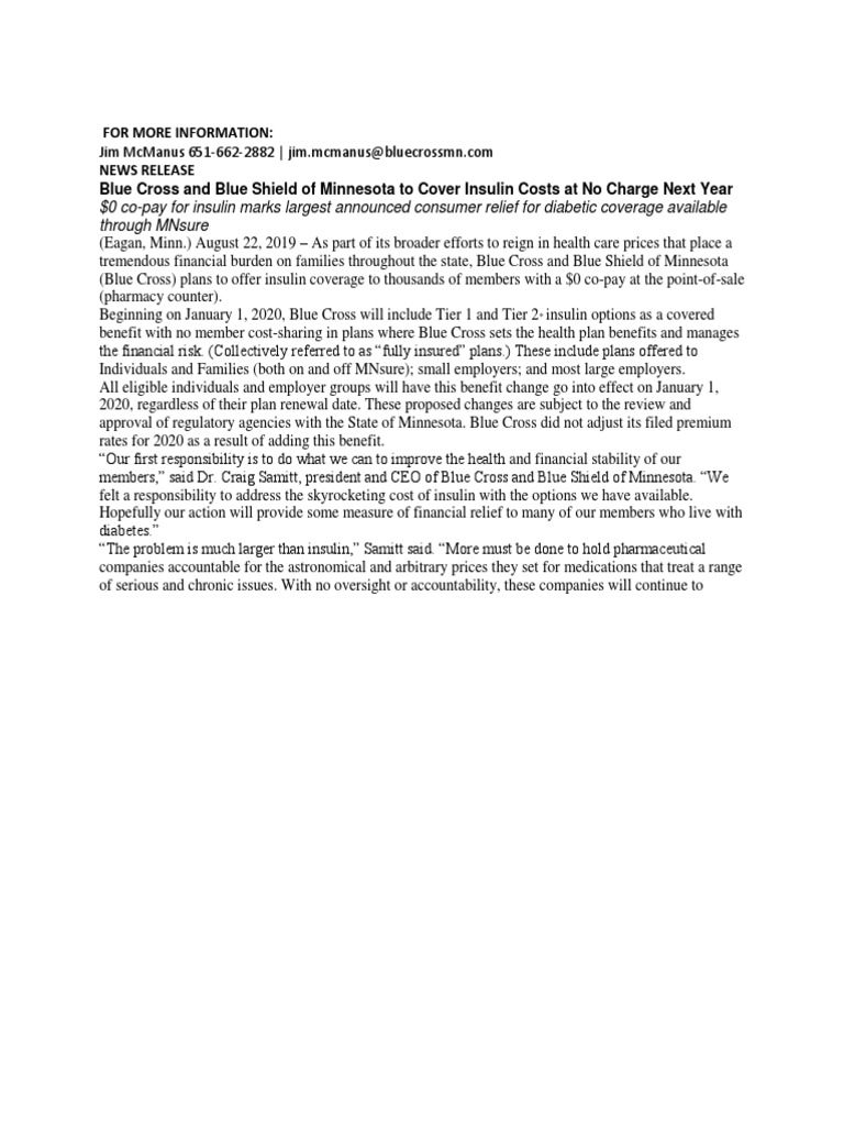 BCBSnsulin | PDF | Blue Cross Blue Shield Association | Healthcare