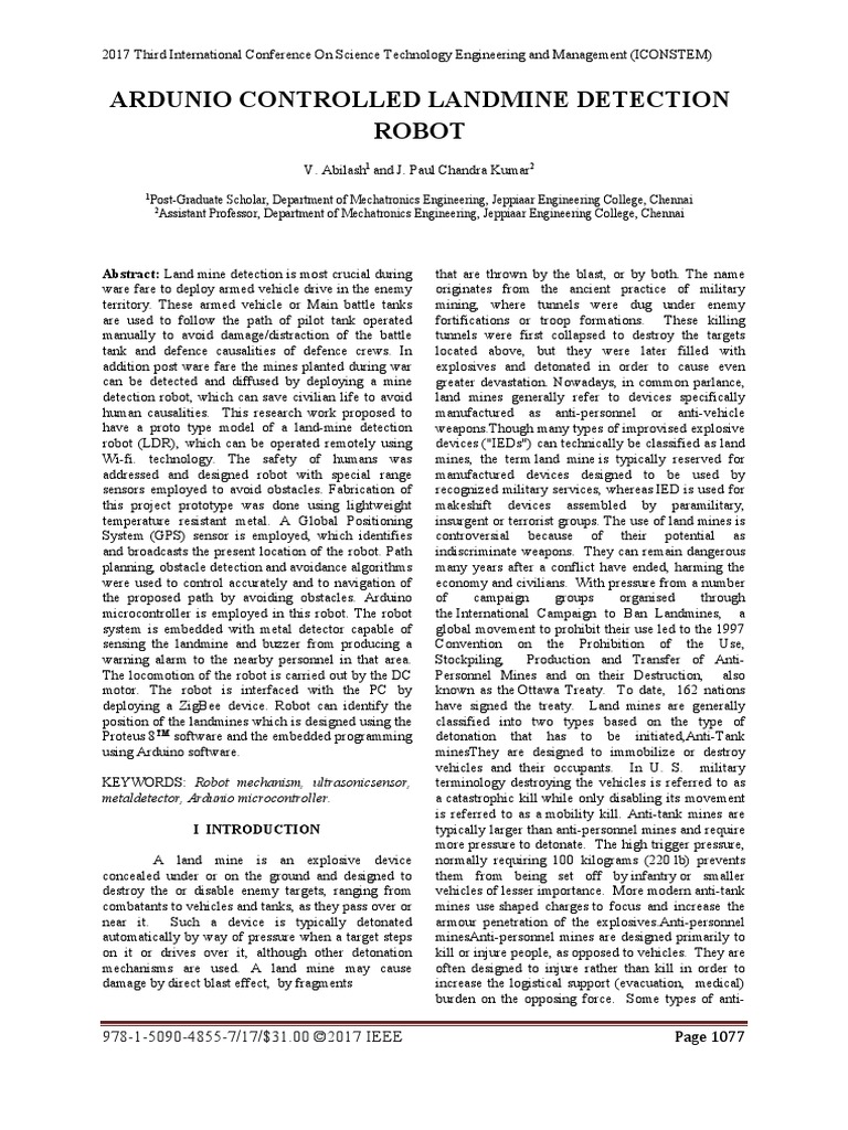 Ardunio Controlled Landmine Detection Robot: Abstract: Land Mine ...