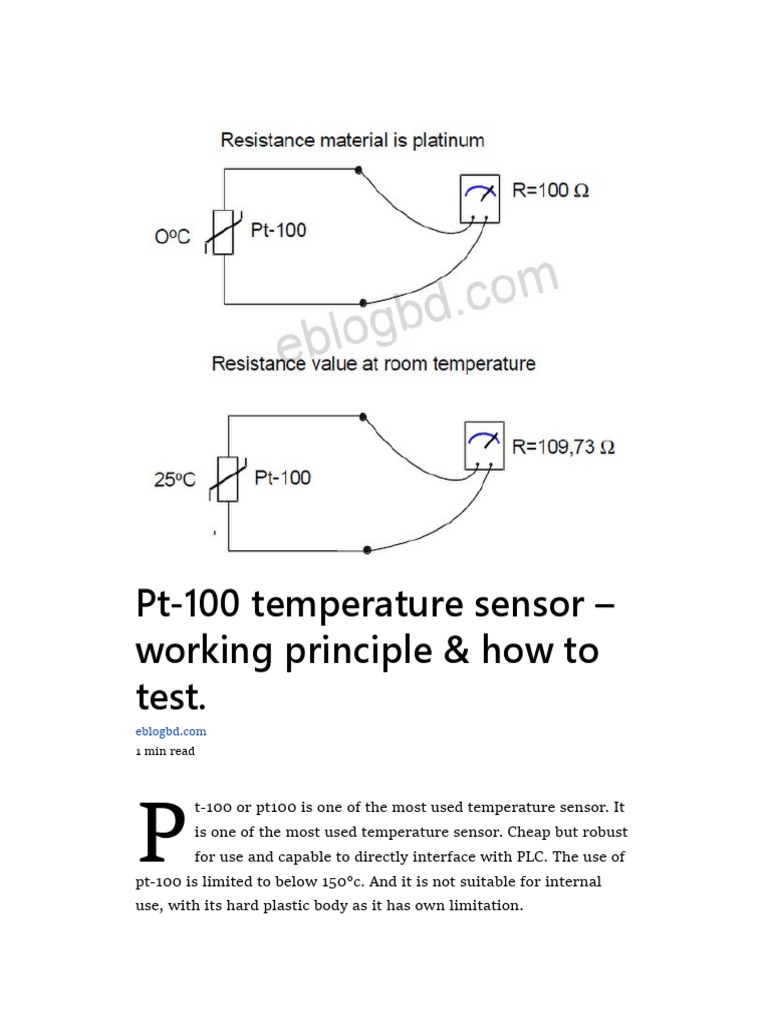 Pt-100 Temperature Sensor - Working Principle & How To Test | PDF