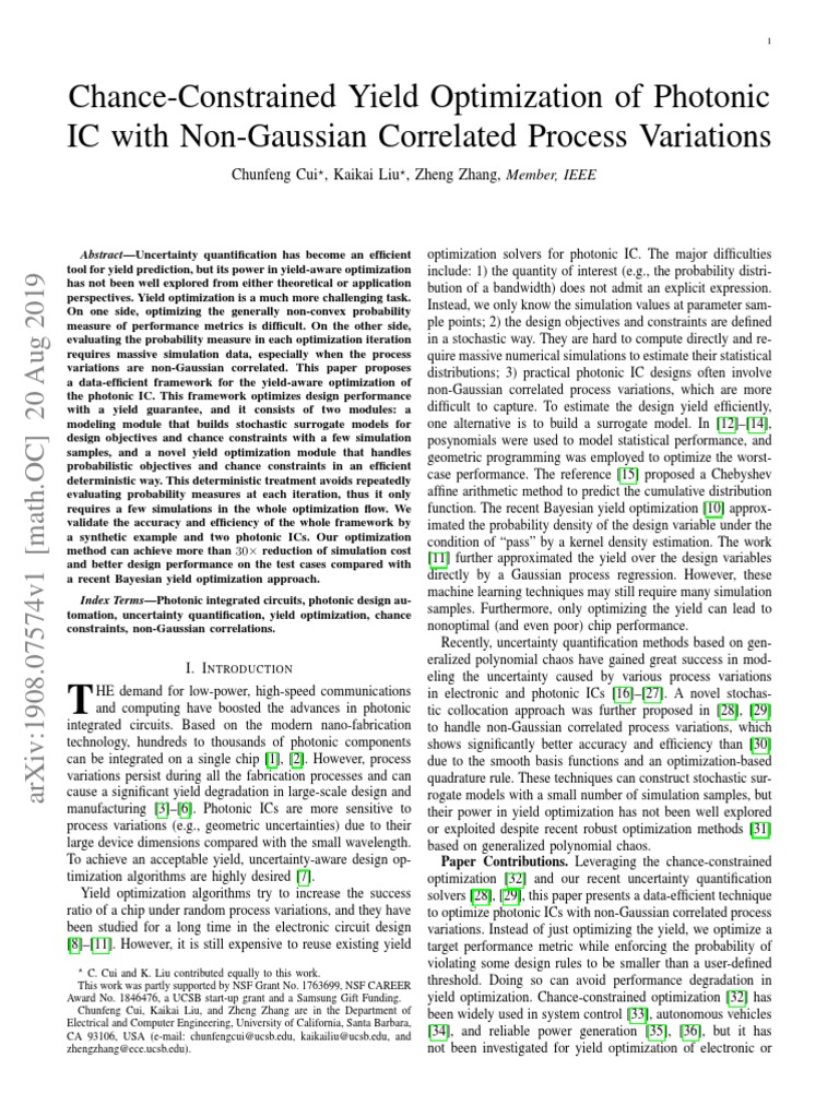 Chance-Constrained Yield Optimization of Photonic IC With Non-Gaussian Correlated Process ...