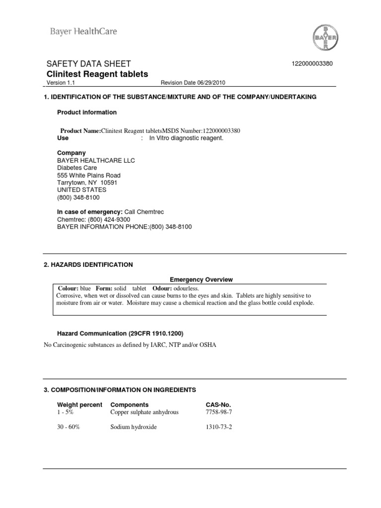 Clinitest Reagent Tablets | Download Free PDF | Dangerous Goods ...