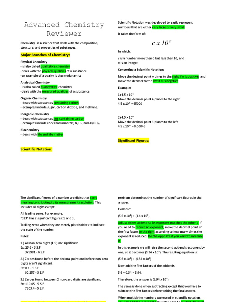 Advanced Chemistry Reviewer: Major Branches of Chemistry | Download ...