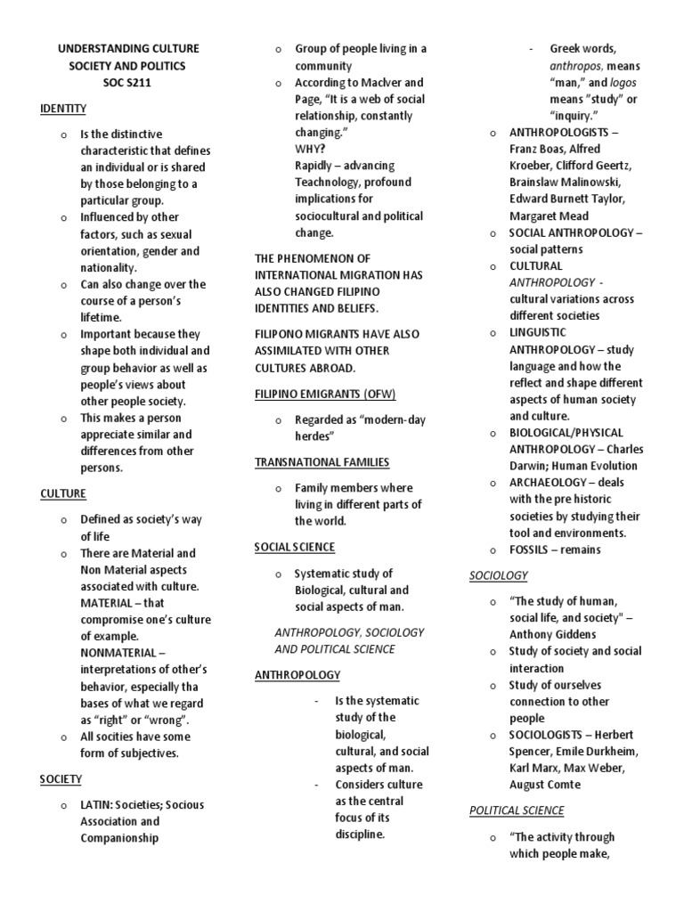 Understanding Culture Society and Politics SOC S211: Anthropos, Means ...
