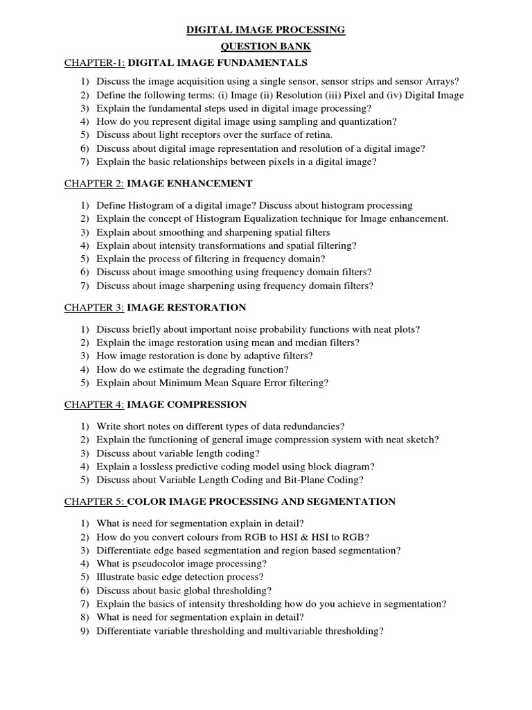 Digital Image Processing Question Bank | PDF | Image Segmentation | Data Compression