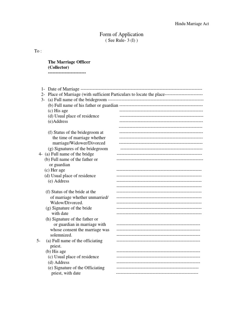 The Marriage Officer (Collector) - : Form of Application | PDF | Wife ...