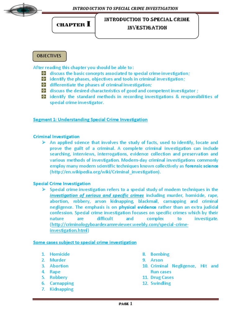 CHAPTER I Introduction To Special Crime Investigation | PDF | Forensic ...