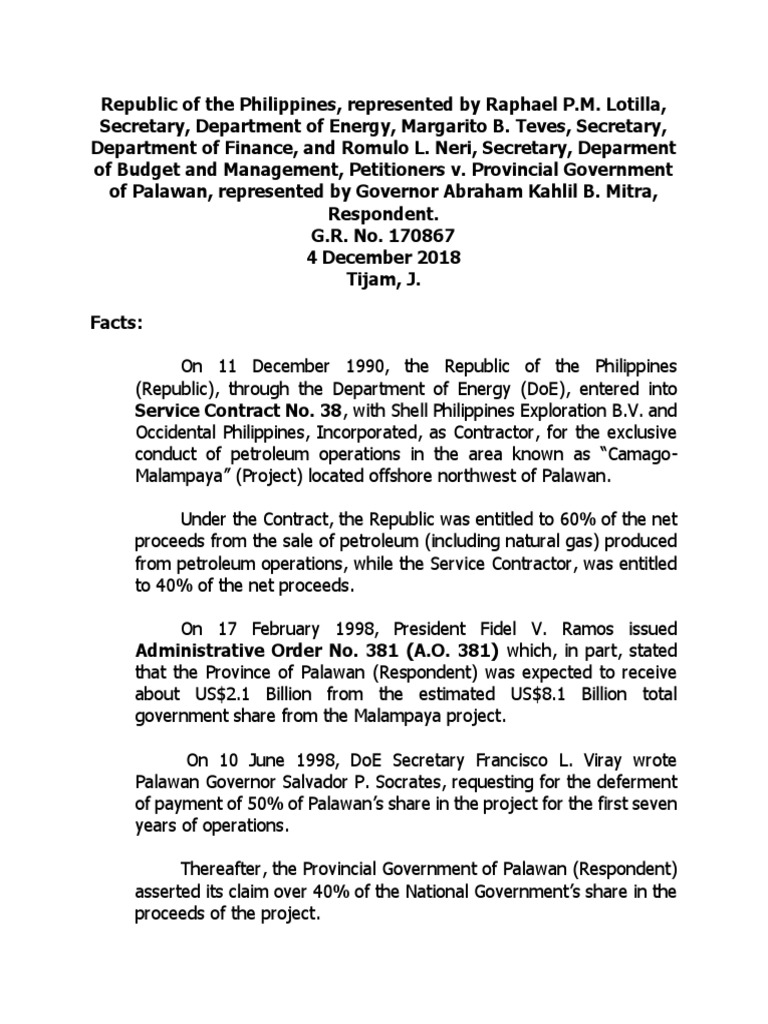 Republic of The Philippines v. PROVINCE of PALAWAN | PDF | Jurisdiction ...