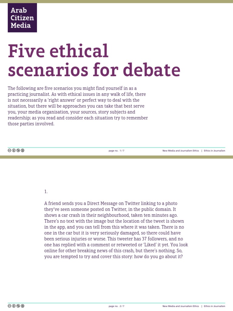 3b Five Ethical Scenarios for Debate En | Journalism | New Media